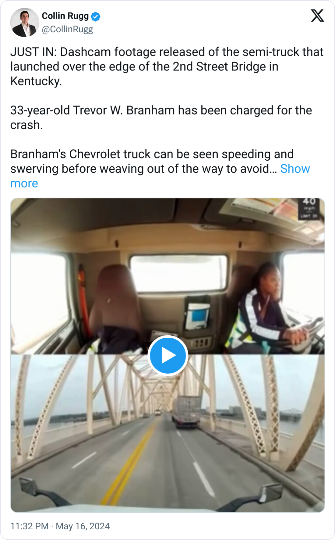 New Video: Charges Filed for Sysco Semi Bridge Crash