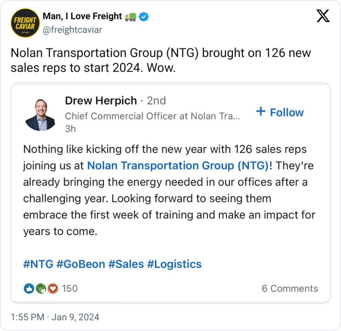 Nolan Transportation Group Starts: 126 New Sales Reps